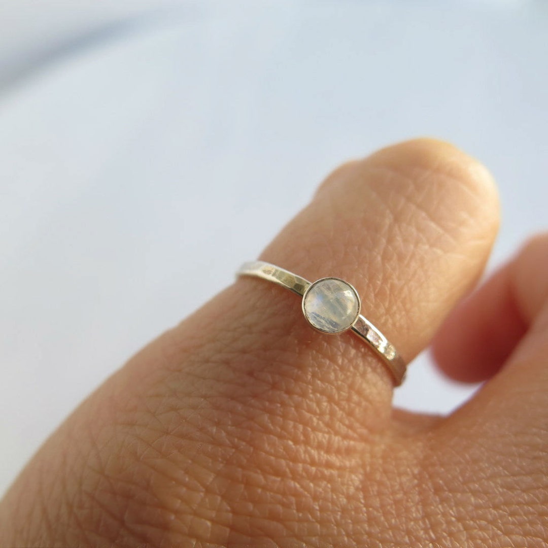 Tiny Rainbow Moonstone Ring, Small June Birthstone Ring, Sterling ...