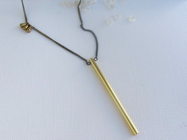 Brass stick bar gold long necklace antique gold plated chain | Etsy