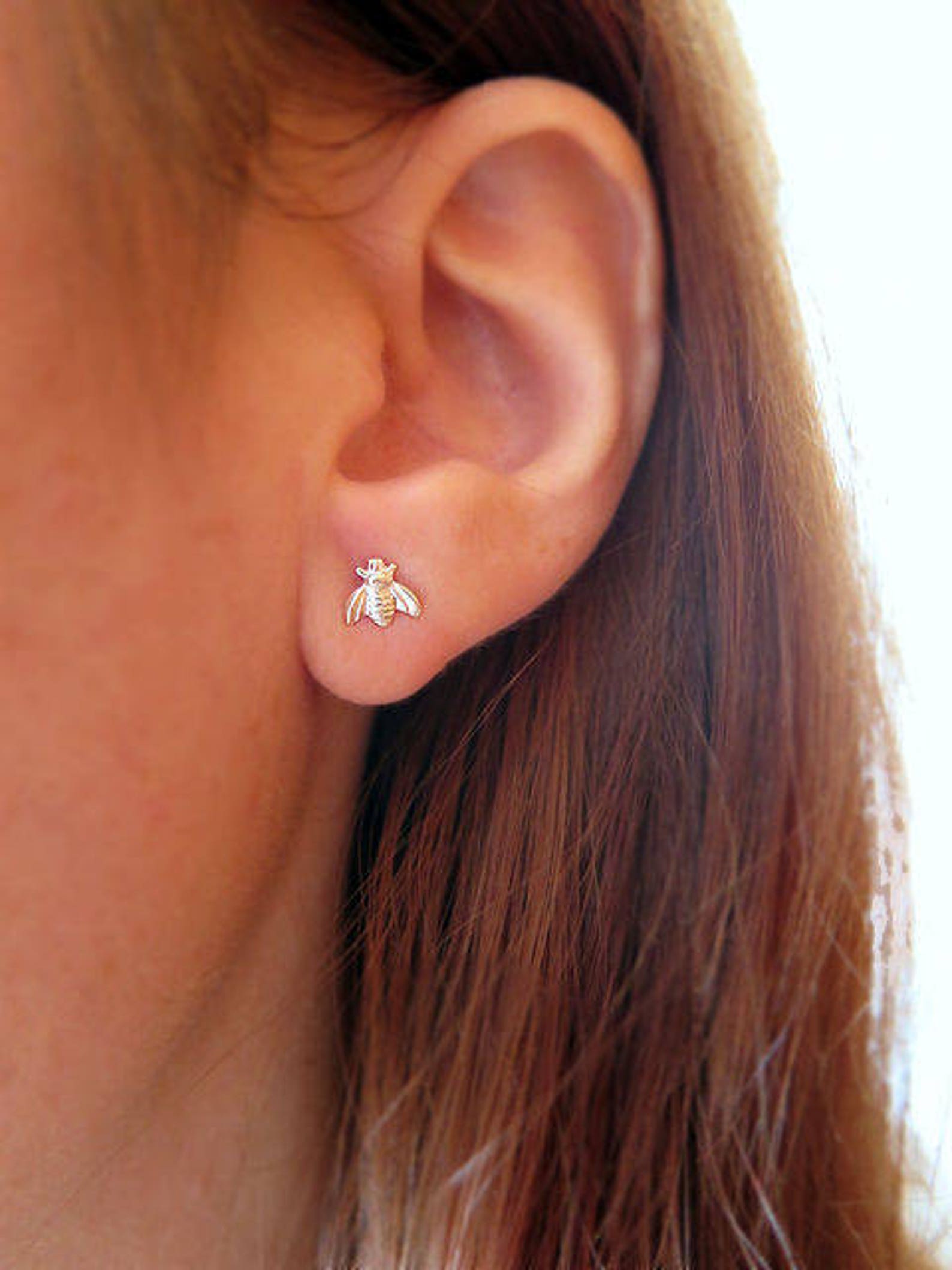 Gold Bee Stud Earrings, Bumble Bee Earrings, Honey Bee Earrings, Tiny Stud Earrings, Bee Jewelry ...