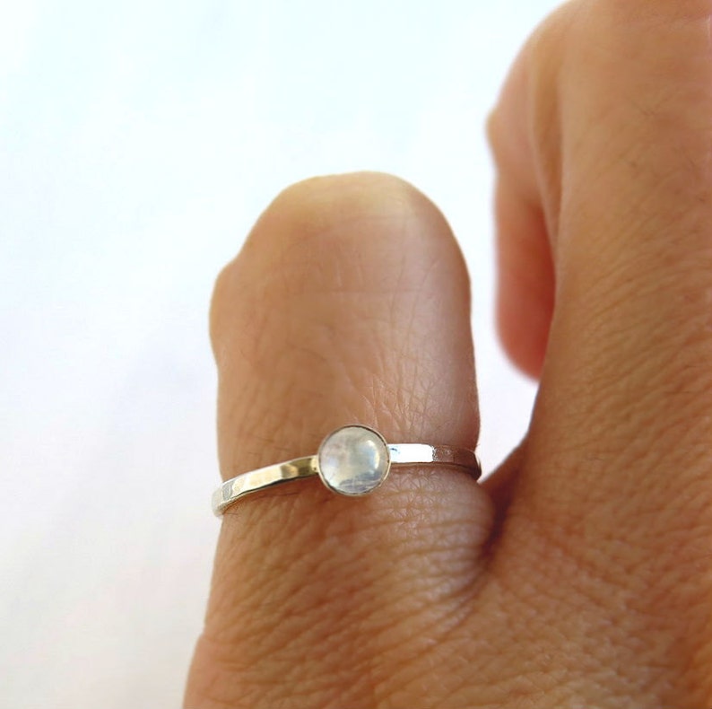 Tiny Rainbow Moonstone Ring Small June Birthstone Ring | Etsy