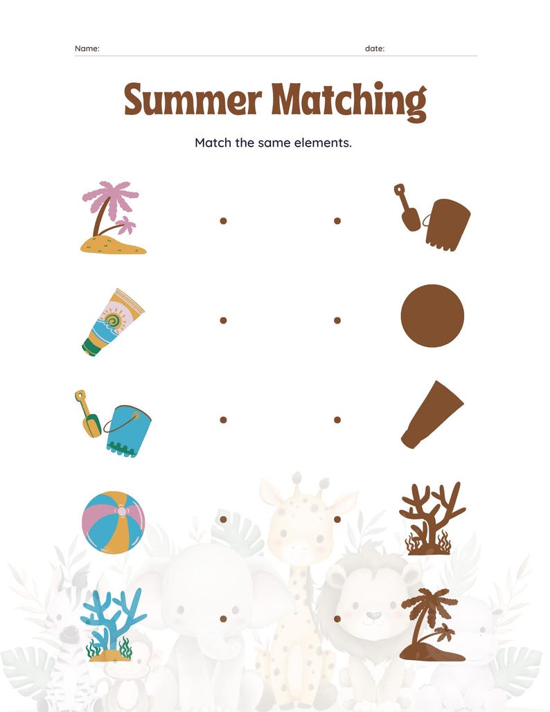 Worksheet - Matching Color & Shape - Etsy