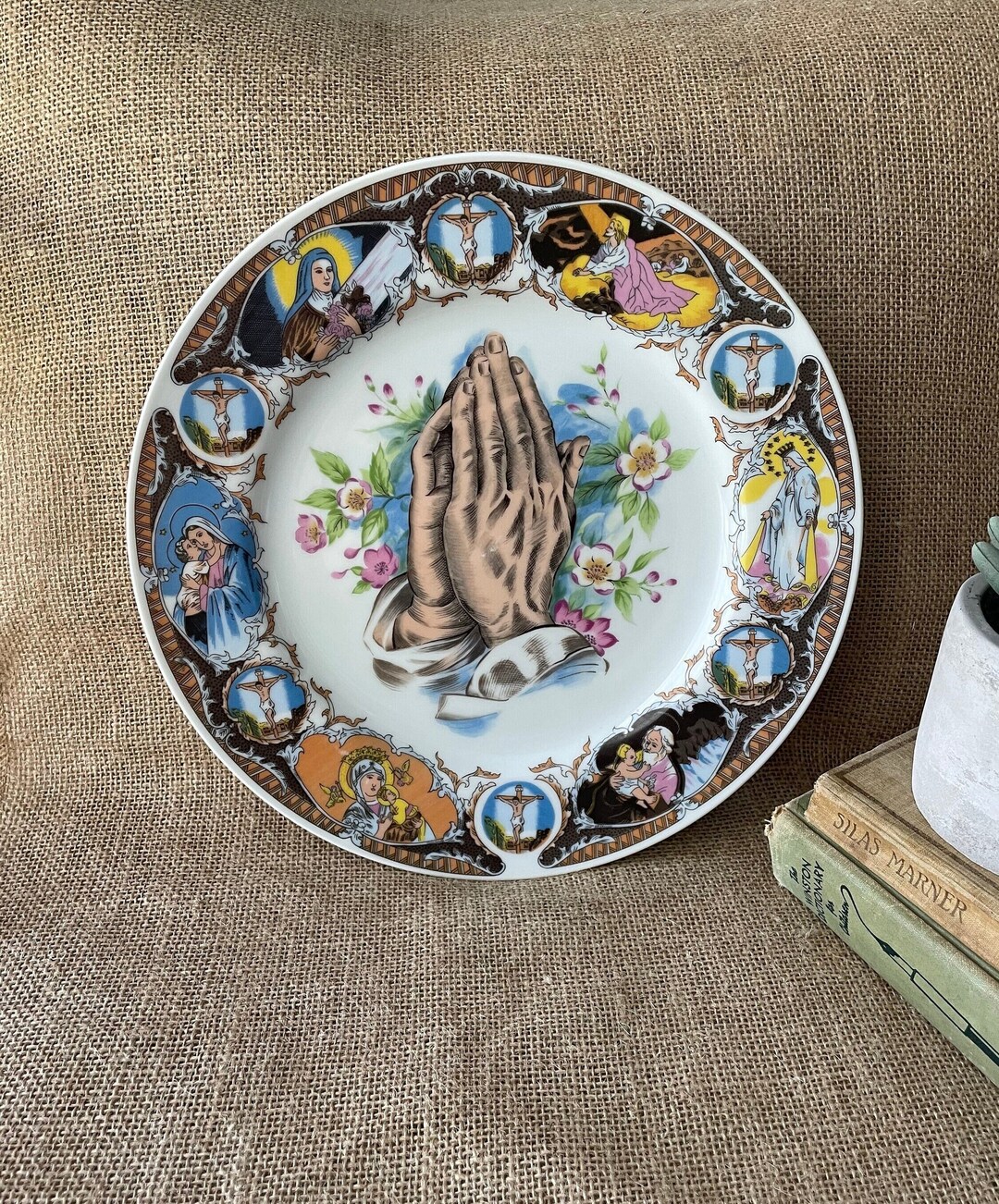 Colorful Praying Hands Plate With Other Religious Imagery | Vintage ...