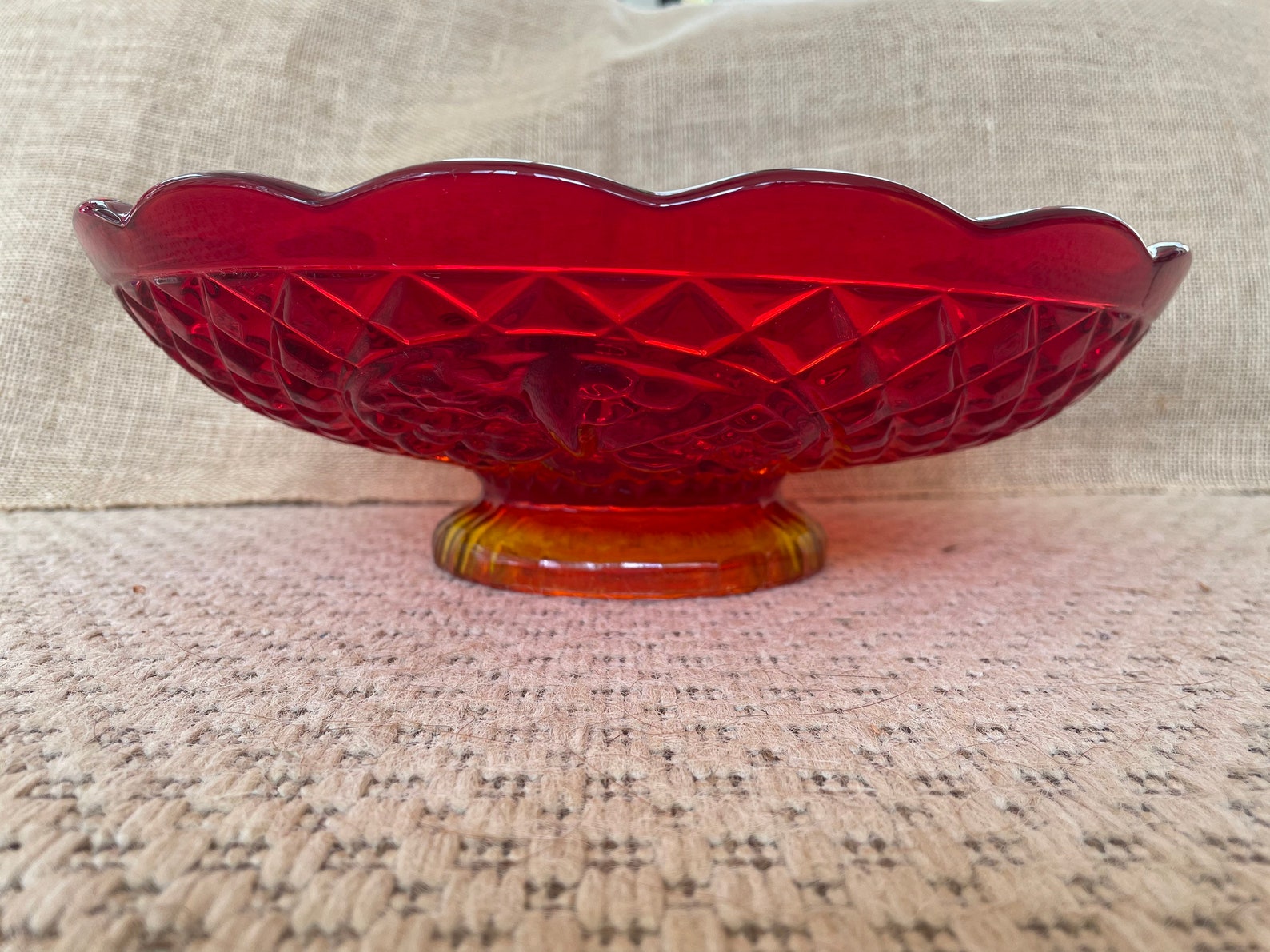 Vintage Amberina Glass Pedestal Fruit Bowl Indiana Glass - Etsy