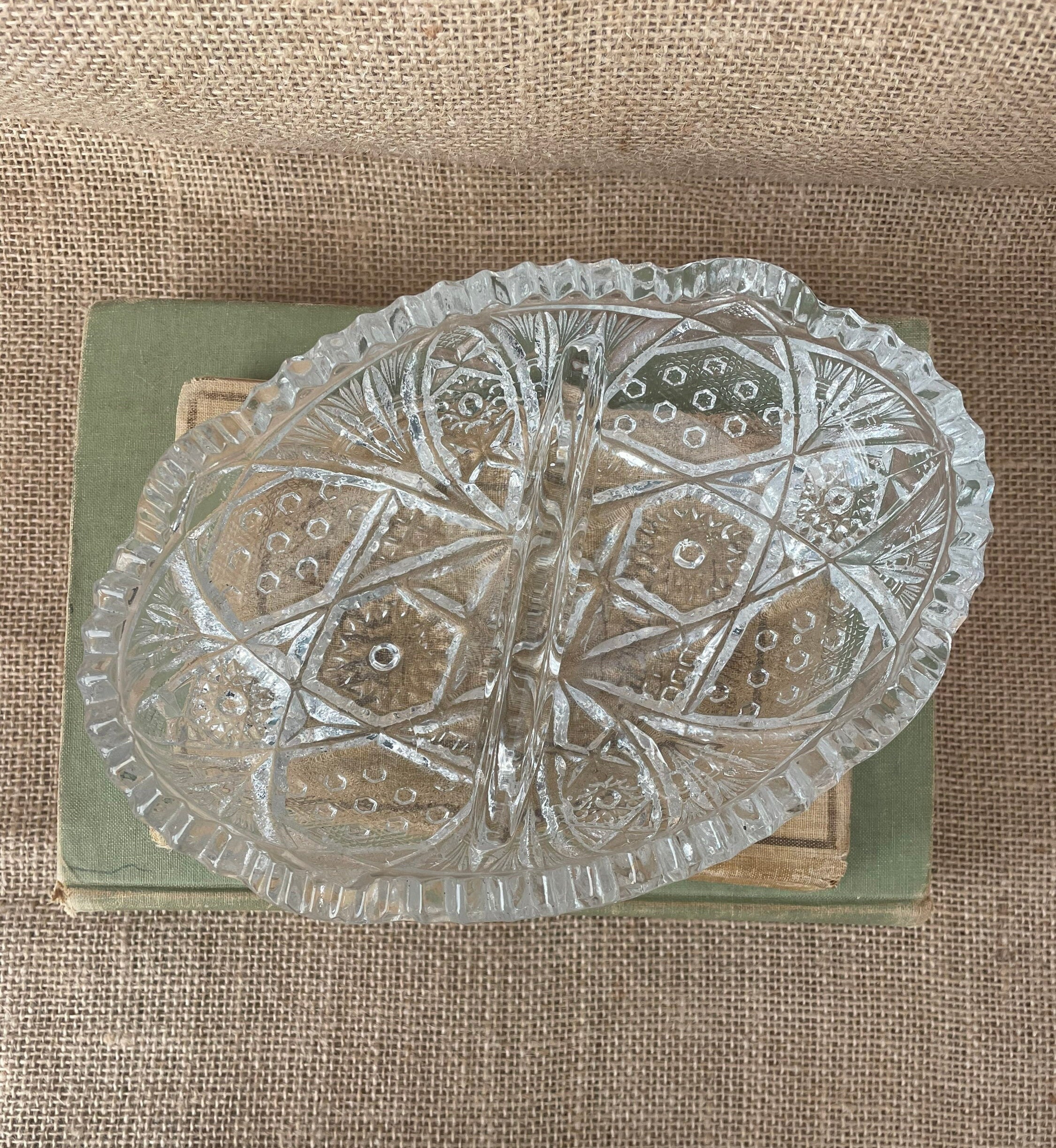 Vintage Imperial Glass Divided Dish With Nucut Pattern and Saw-tooth ...