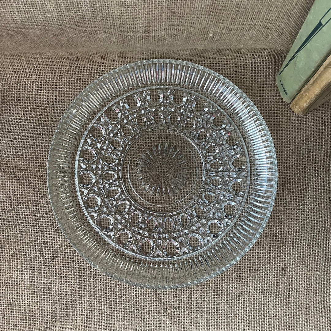 Vintage 11 Inch Glass Platter Federal Glass Windsor Button and Cane ...