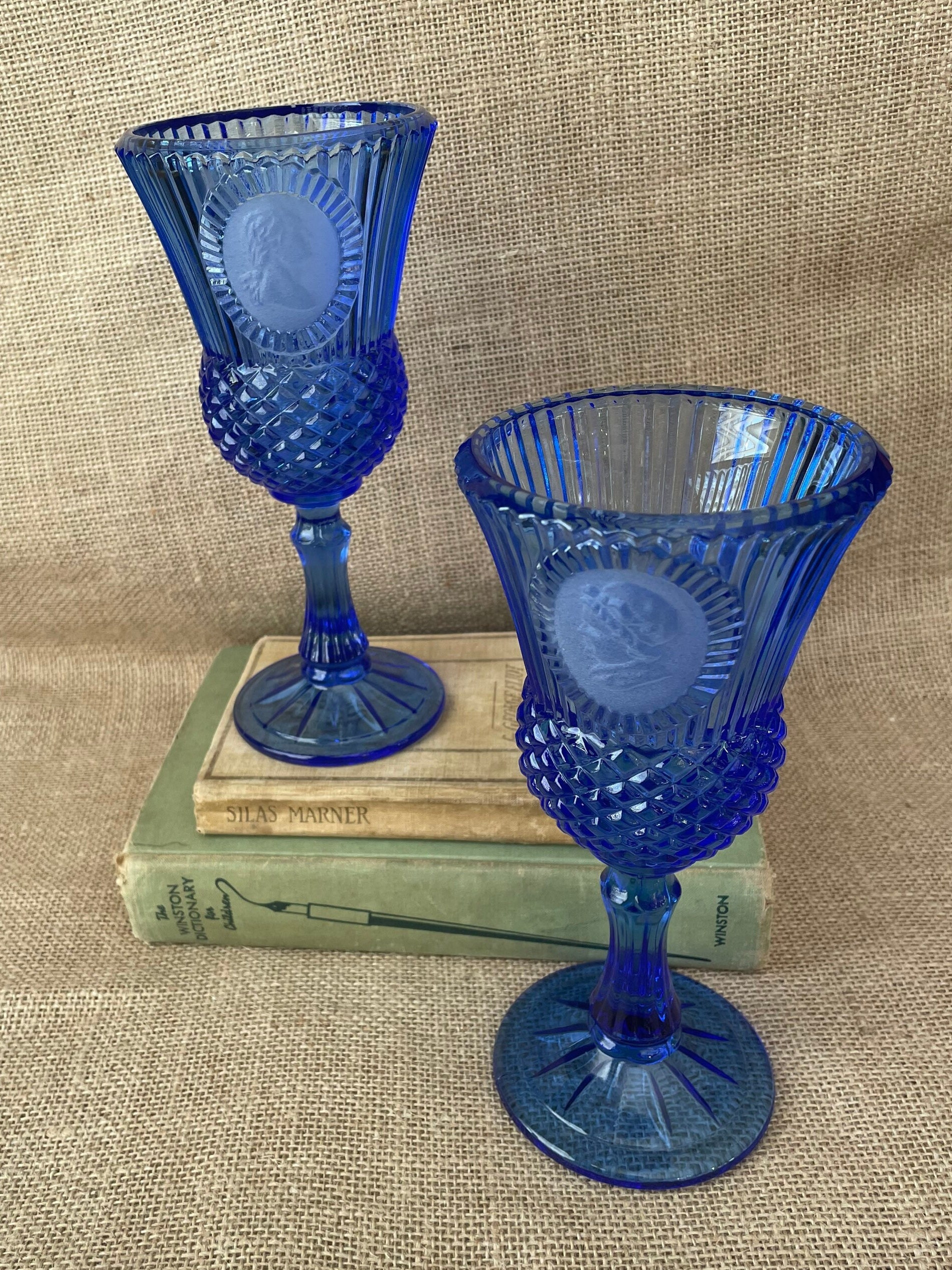 Avon by Fostoria George and Martha Washington Cobalt Blue Goblets Set ...