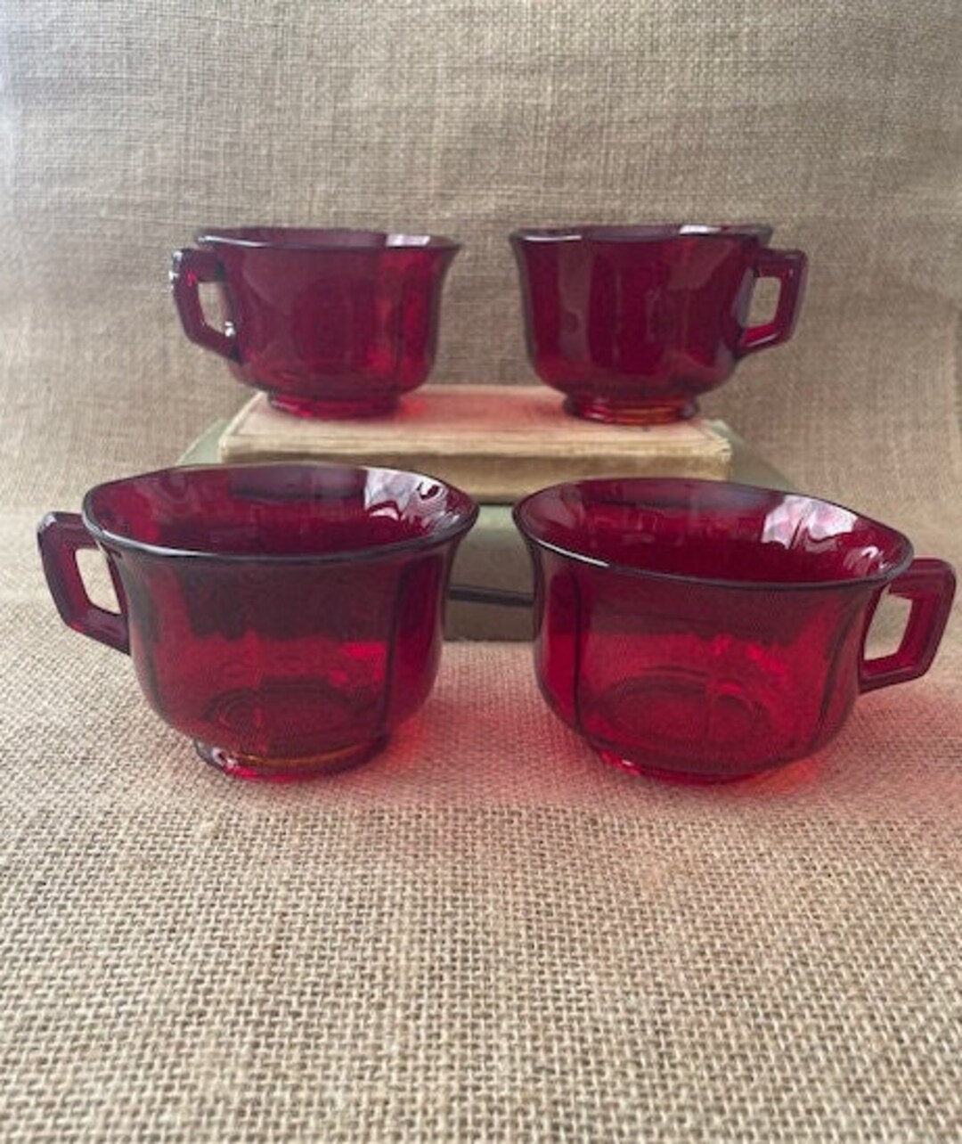 Set of 4 Imperial Glass Molly Ruby Red Teacups | Vintage Red Amberina ...