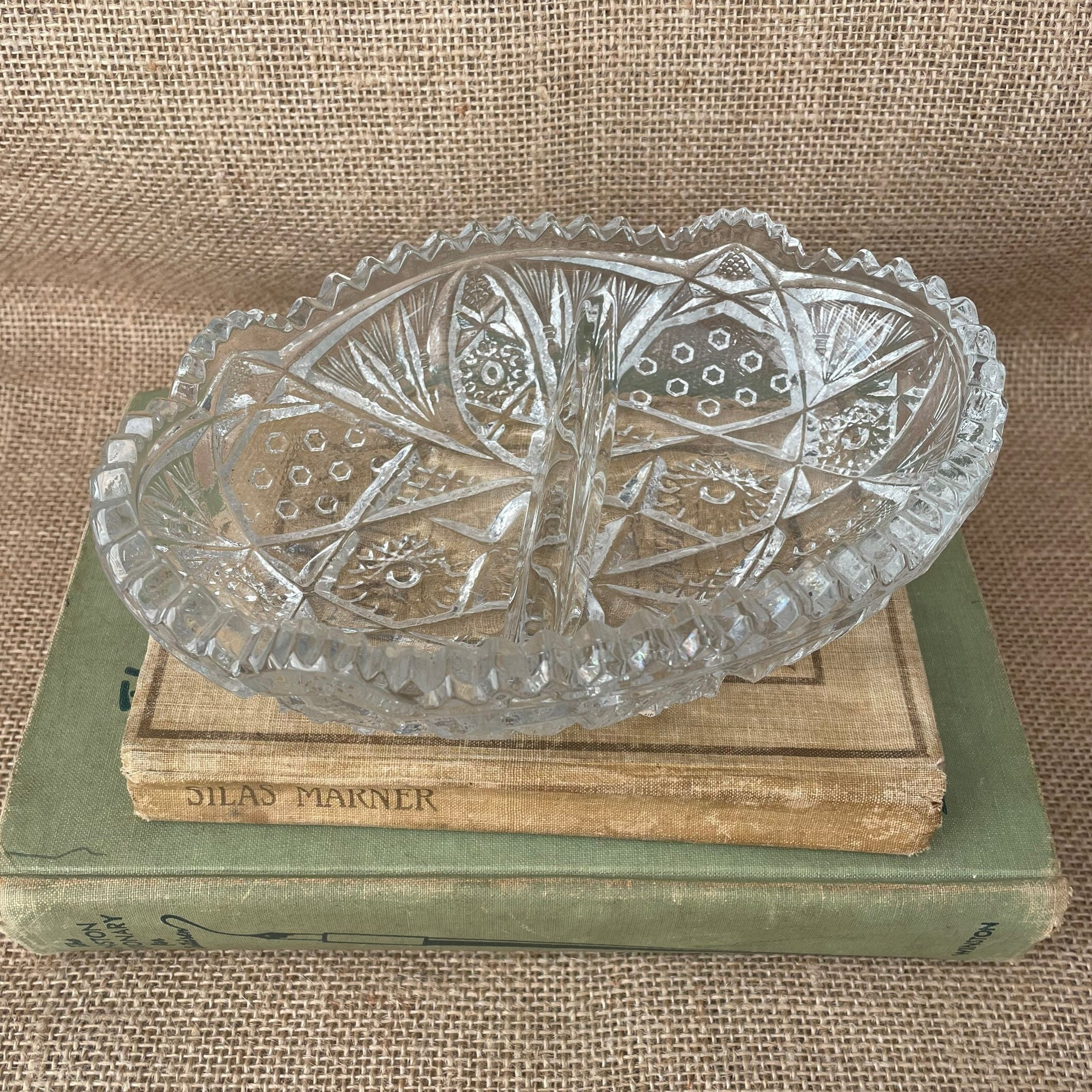 Vintage Imperial Glass Divided Dish With Nucut Pattern and Saw-tooth ...