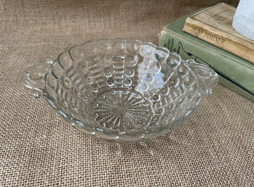 Vintage Anchor Hocking Clear Bubble Ladder Bowl With Scroll Handles - Etsy