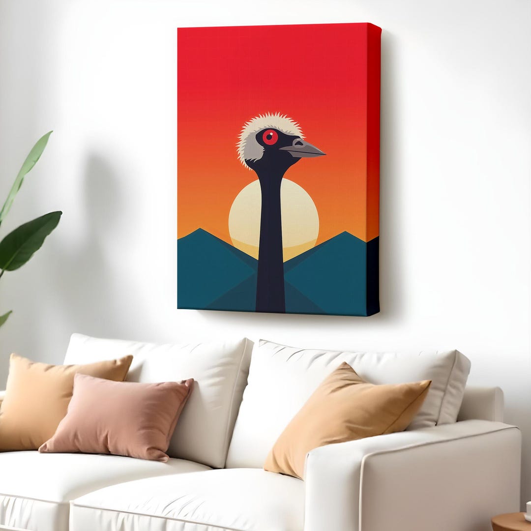 Minimal Ostrich Canvas Painting, Framed Canvas Wall Art, Animal Canvas ...
