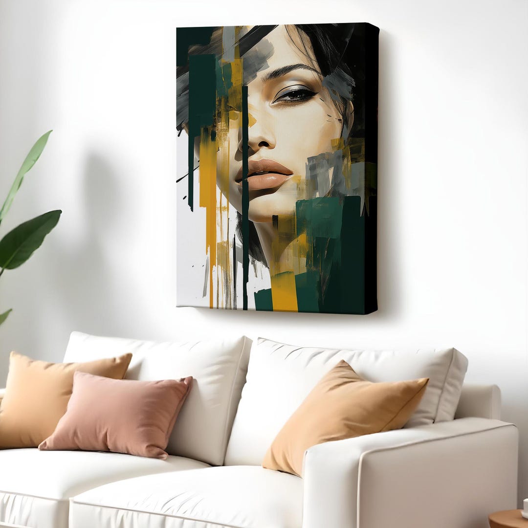 Beautiful Woman Canvas Painting, İllustration Modern Wall Decor, Framed ...