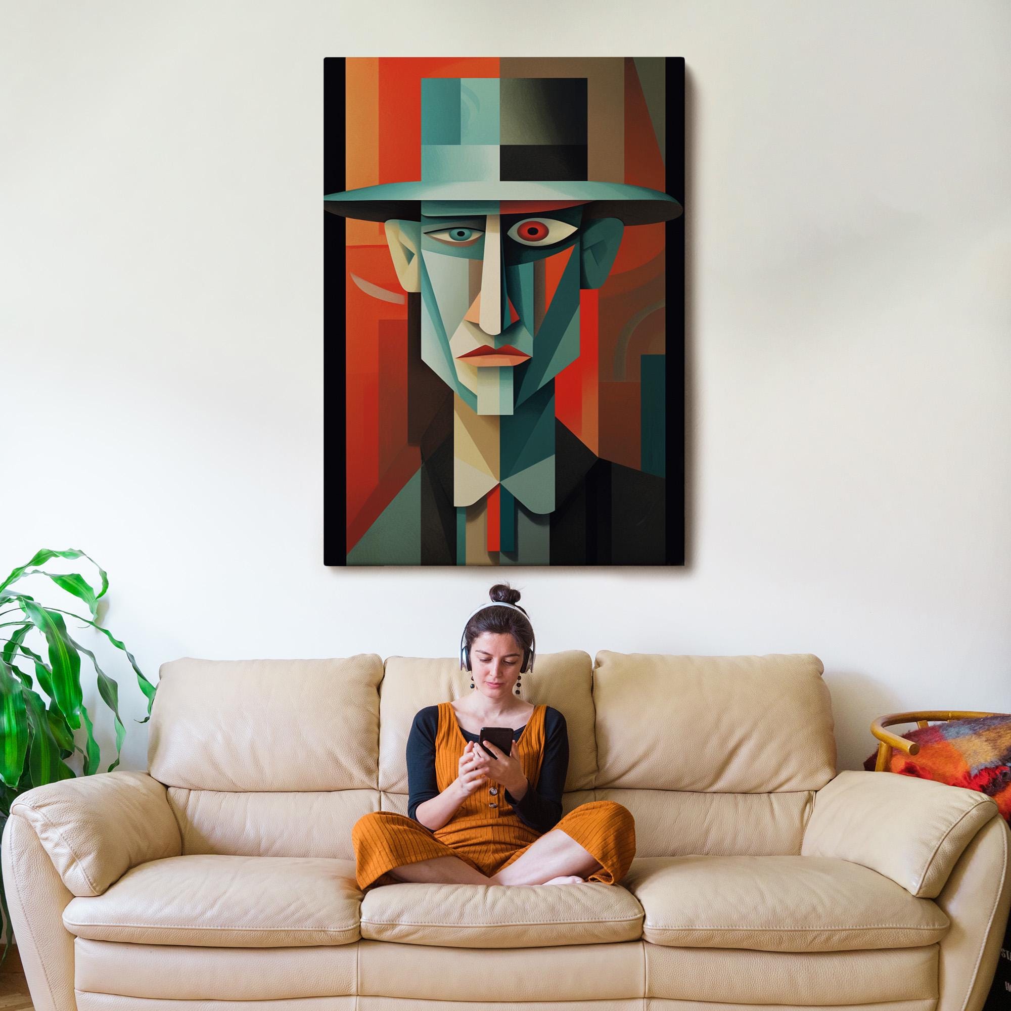Abstract Man With A Hat Painting, İllustration Modern Wall Decor ...