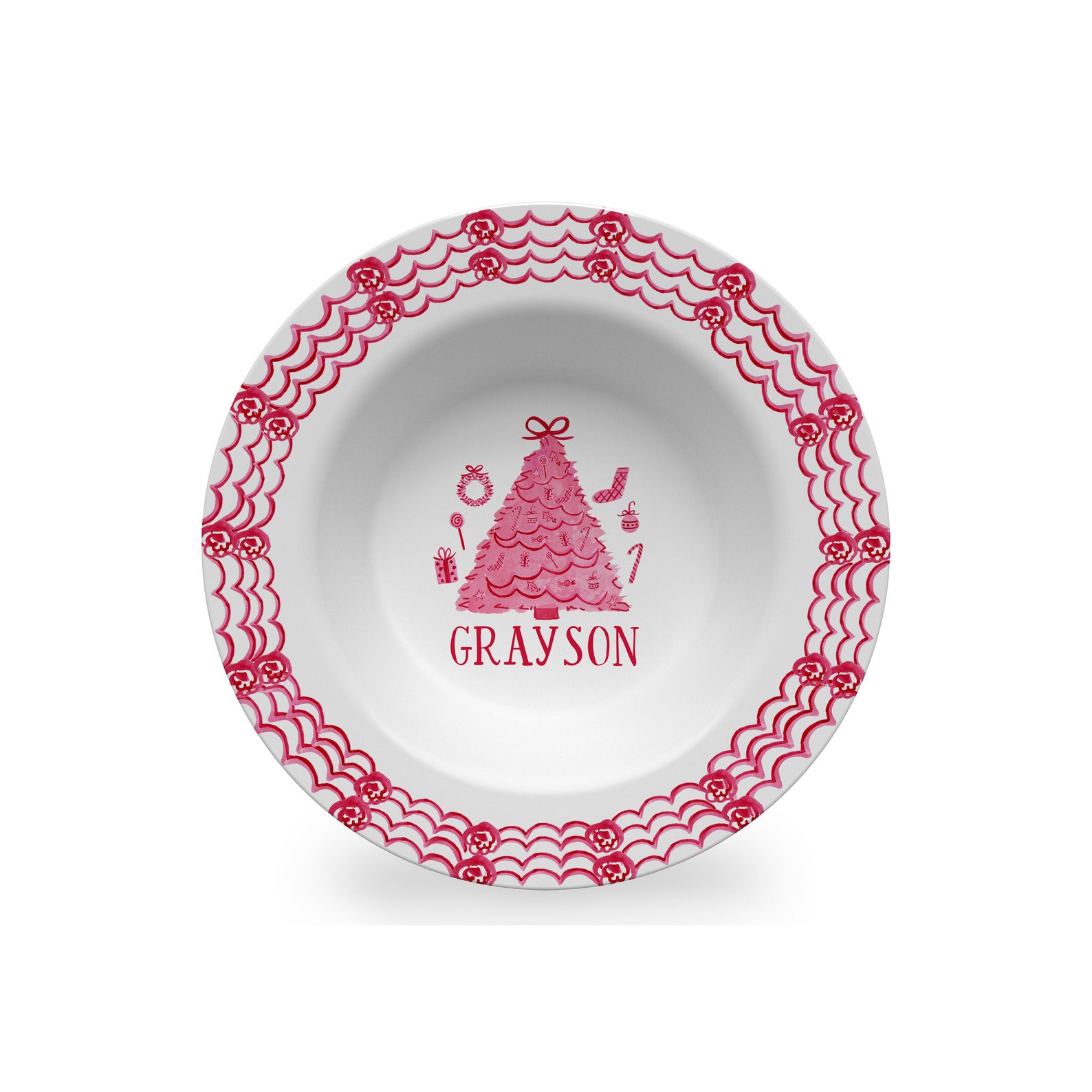 Personalized Christmas Plate Red Toile Kids Bowl Cup Holiday - Etsy