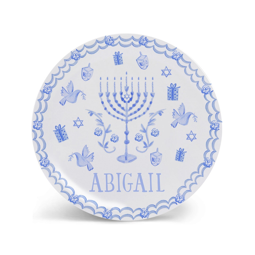 Hanukkah Toile Personalized Kid Plate | Kids Chanukah Plate Toddler ...