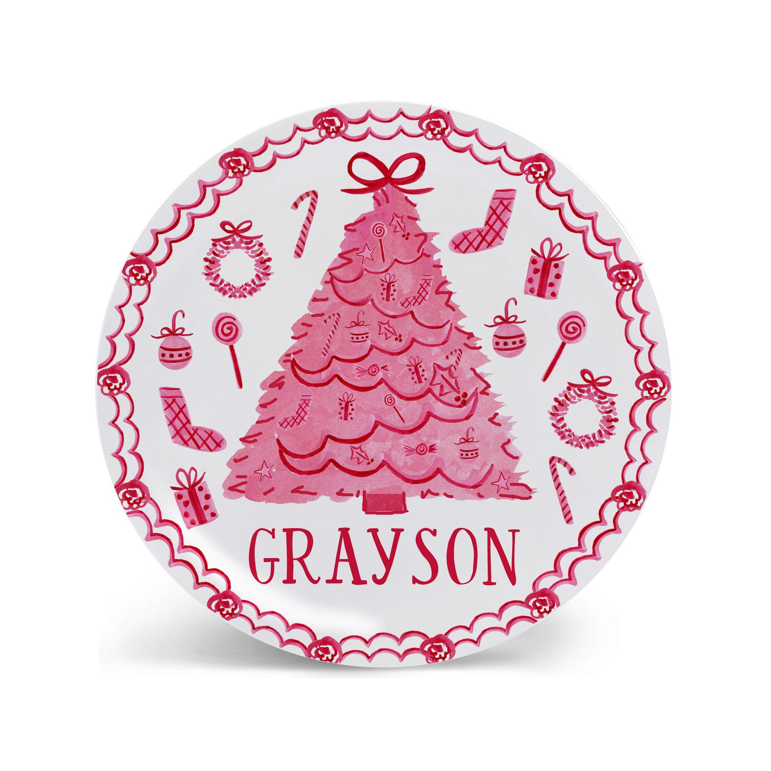 Personalized Christmas Plate Red Toile Kids Bowl Cup Holiday - Etsy