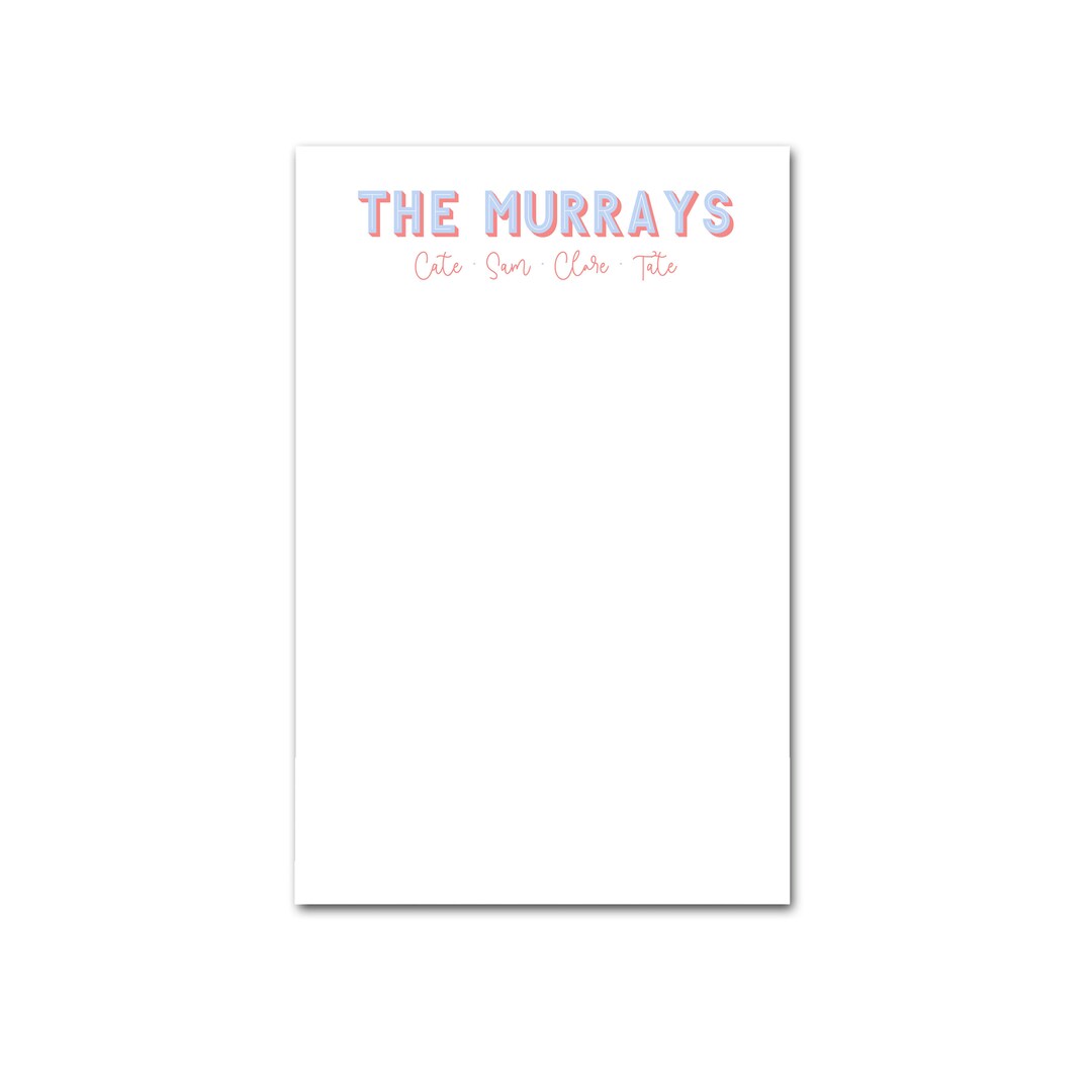 Personalized Family Names Notepad Large / Monogram Initial Note Pad ...