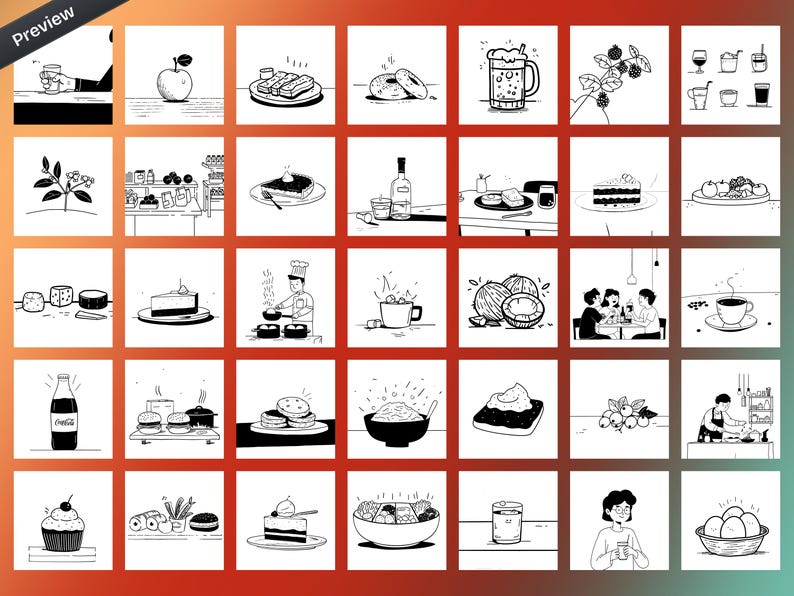 Food and Drinks SVG Bundle | 75 Vector Graphics of Desserts, Beverages ...