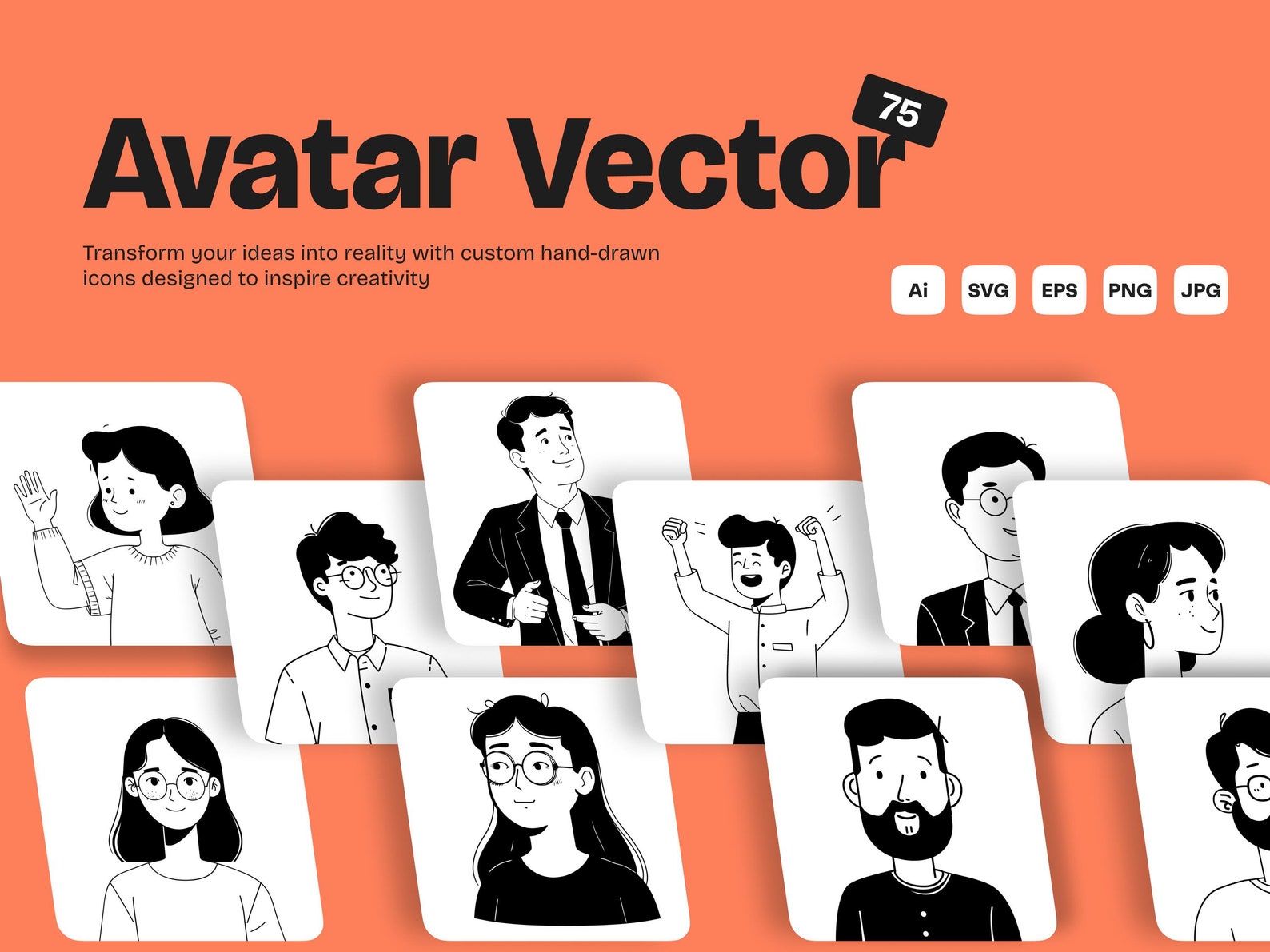 Avatar Vector Illustration Bundle | 75 Unique Avatar Graphics | User ...