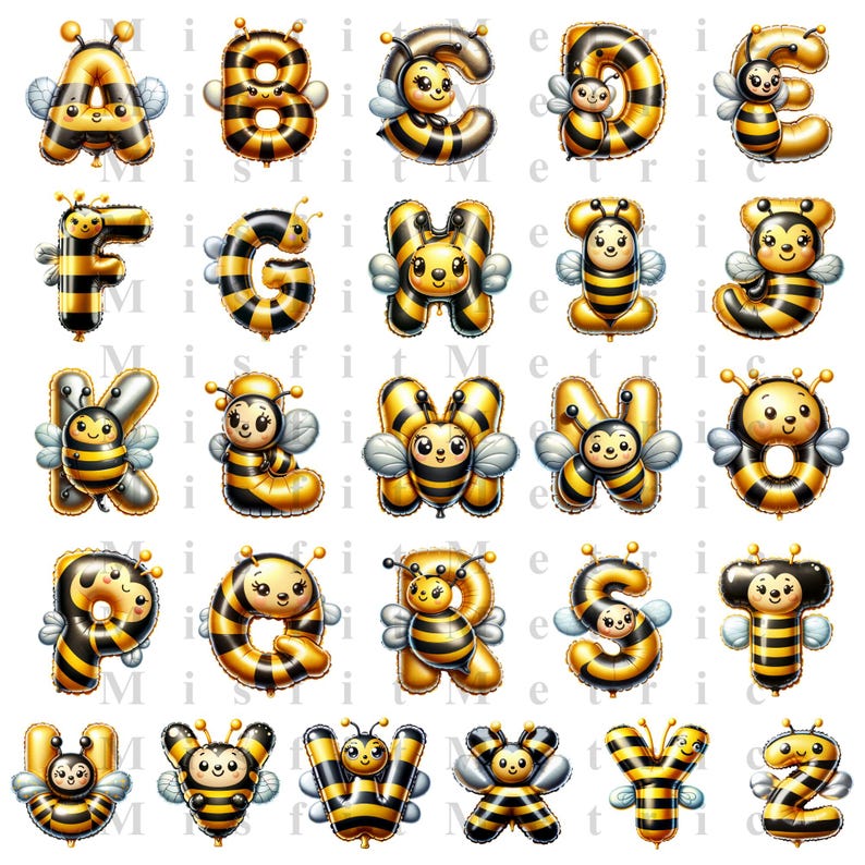Honey Bee Balloon Alphabet PNG | Kids Crafts, Nursery Decor (digital ...