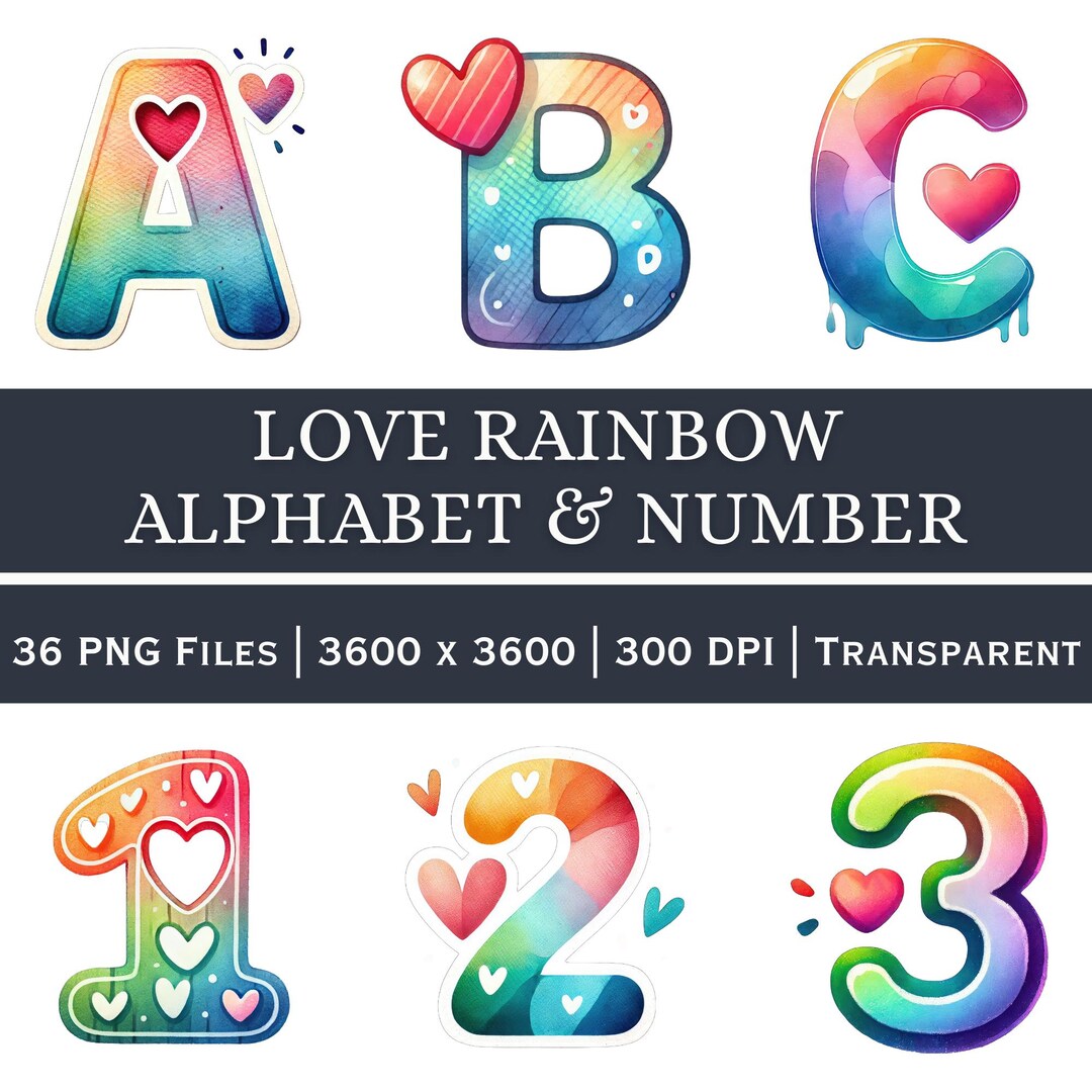 Rainbow Alphabet & Numbers PNG – Kids Crafts, Nursery Decor (digital ...