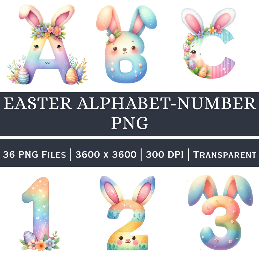 Bunny Ear Easter Alphabet PNG | Spring Learning Numbers (digital ...