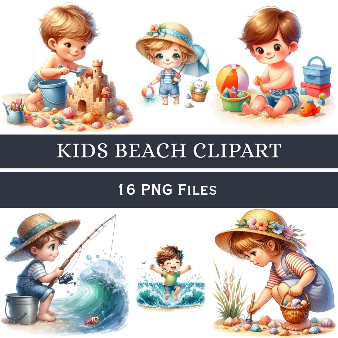 Kids Summer Beach PNG Bundle | Ocean Activity Clipart | Children ...