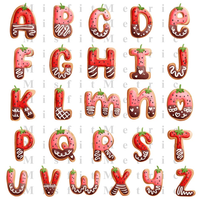 Strawberry Donut Alphabet PNG A–Z | Sweet Dessert Letters for Bakery ...