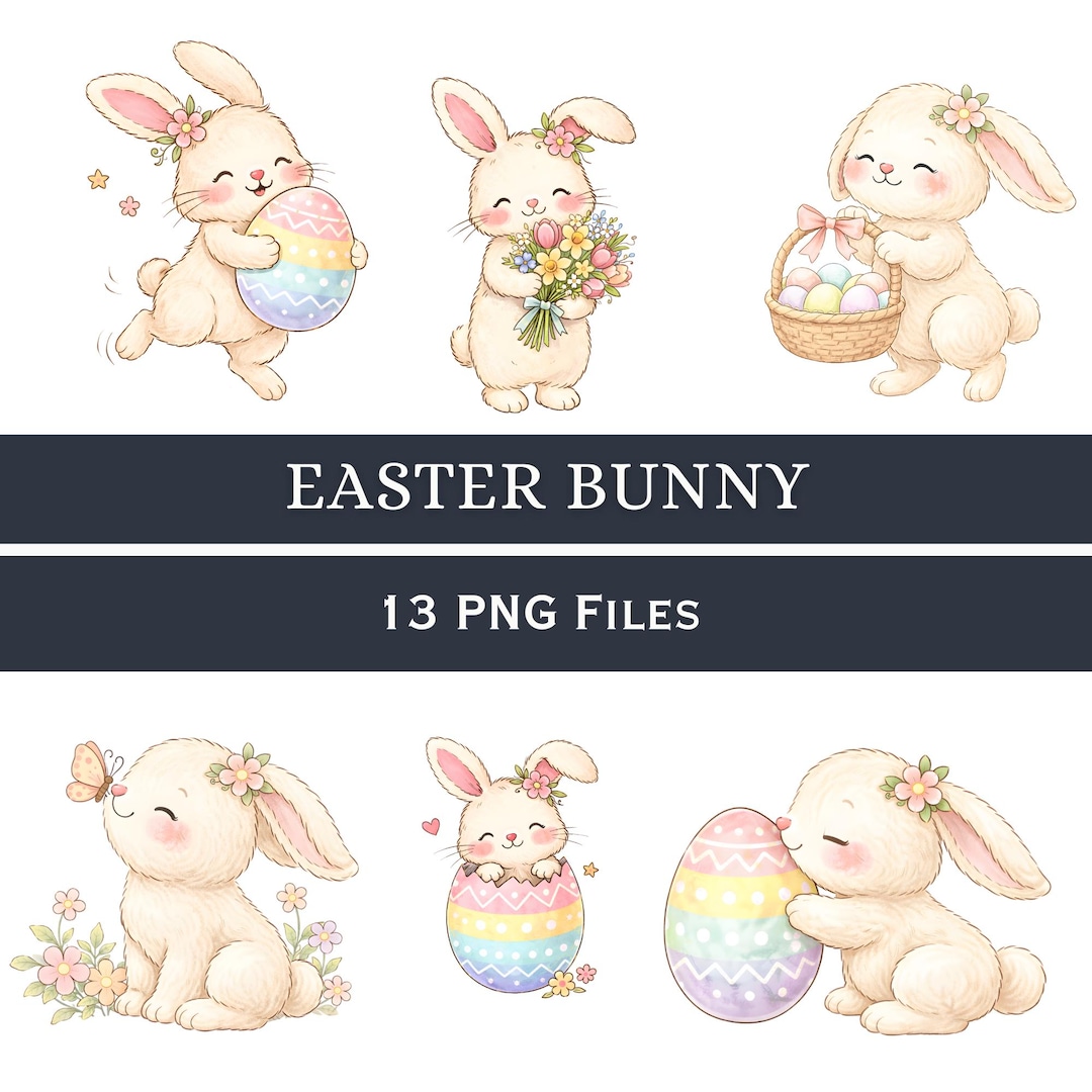 Easter Bunny PNG Bundle | Spring Rabbit Clipart | Egg Floral Graphics ...