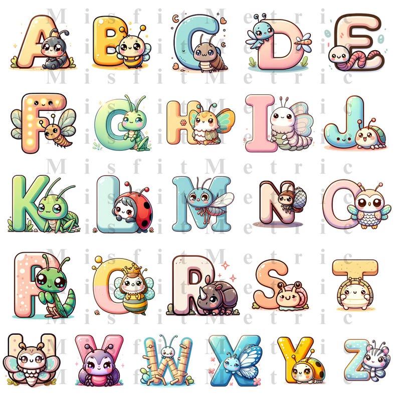 Educational Insect Alphabet PNG A–Z | Learning Bug Letters for Kids ...