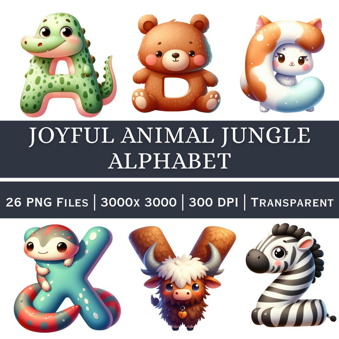 Safari Animal Alphabet PNG | Jungle A-Z Letters, Kids Crafts (digital ...