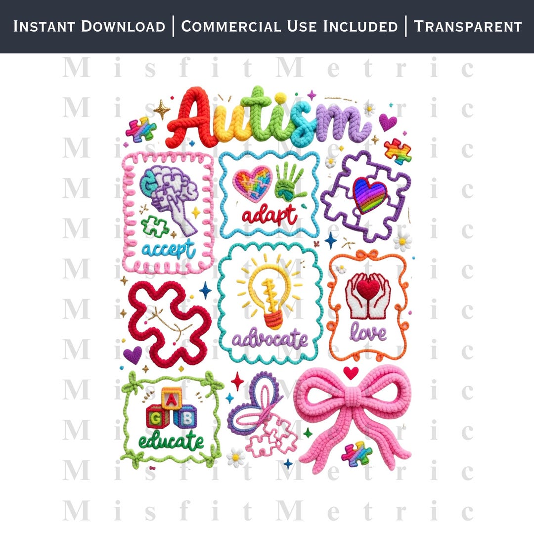Autism Awareness Bundle PNG | Accept Adapt Advocate Love Design ...