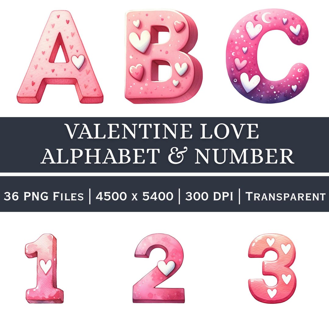 Valentine Heart Alphabet PNG Set – Love Letter Clipart (digital ...