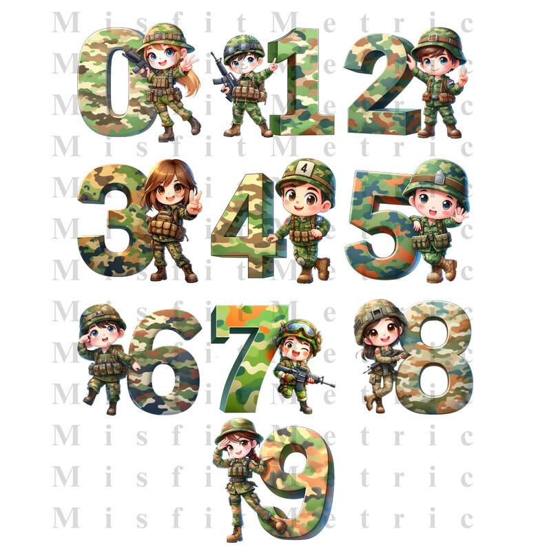 Army Soldier Alphabet & Numbers PNG A–Z 0–9 | Military Cartoon Letters ...