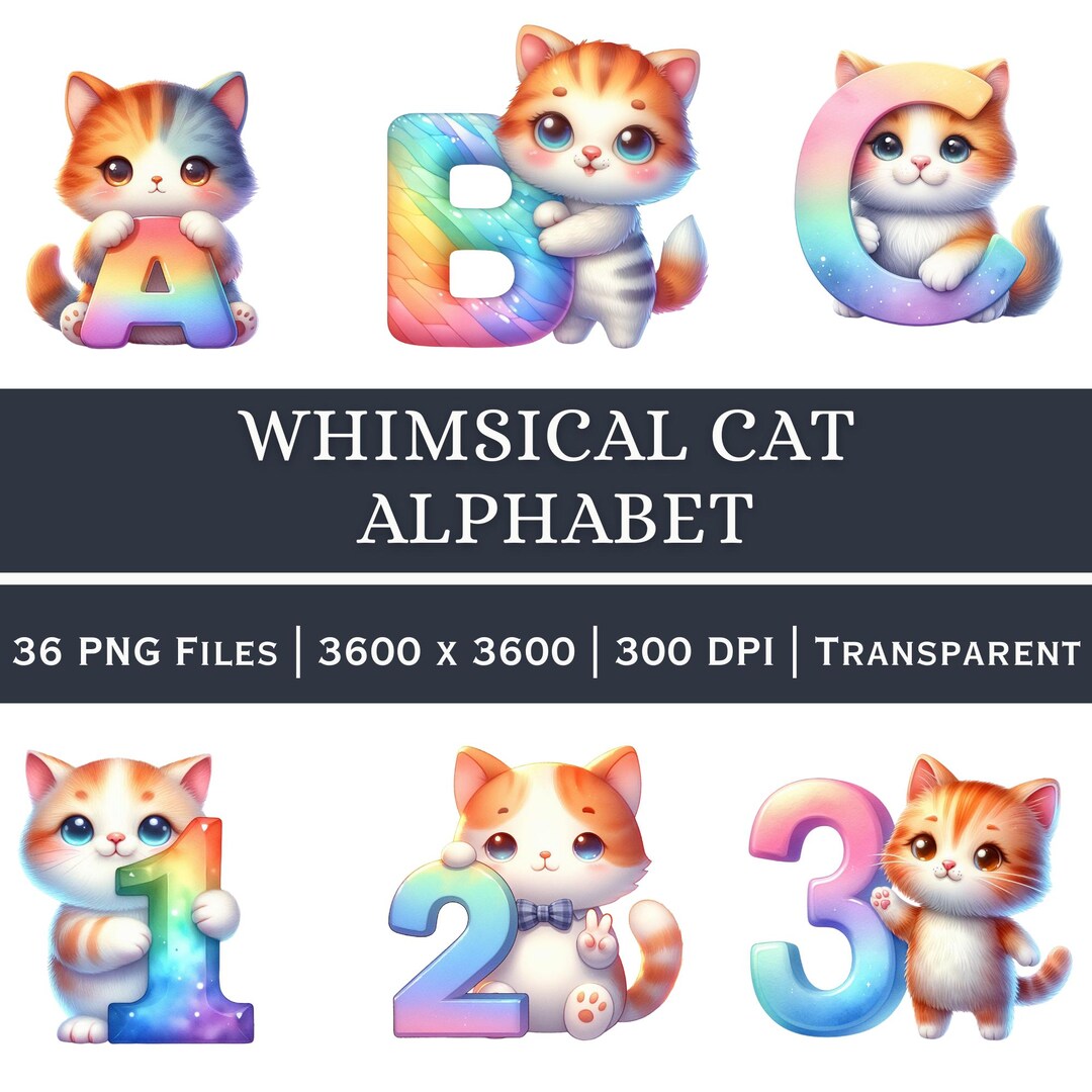 Kitty Cat Alphabet PNG | A-Z Letters, 0-9 Numbers (digital Download) - Etsy