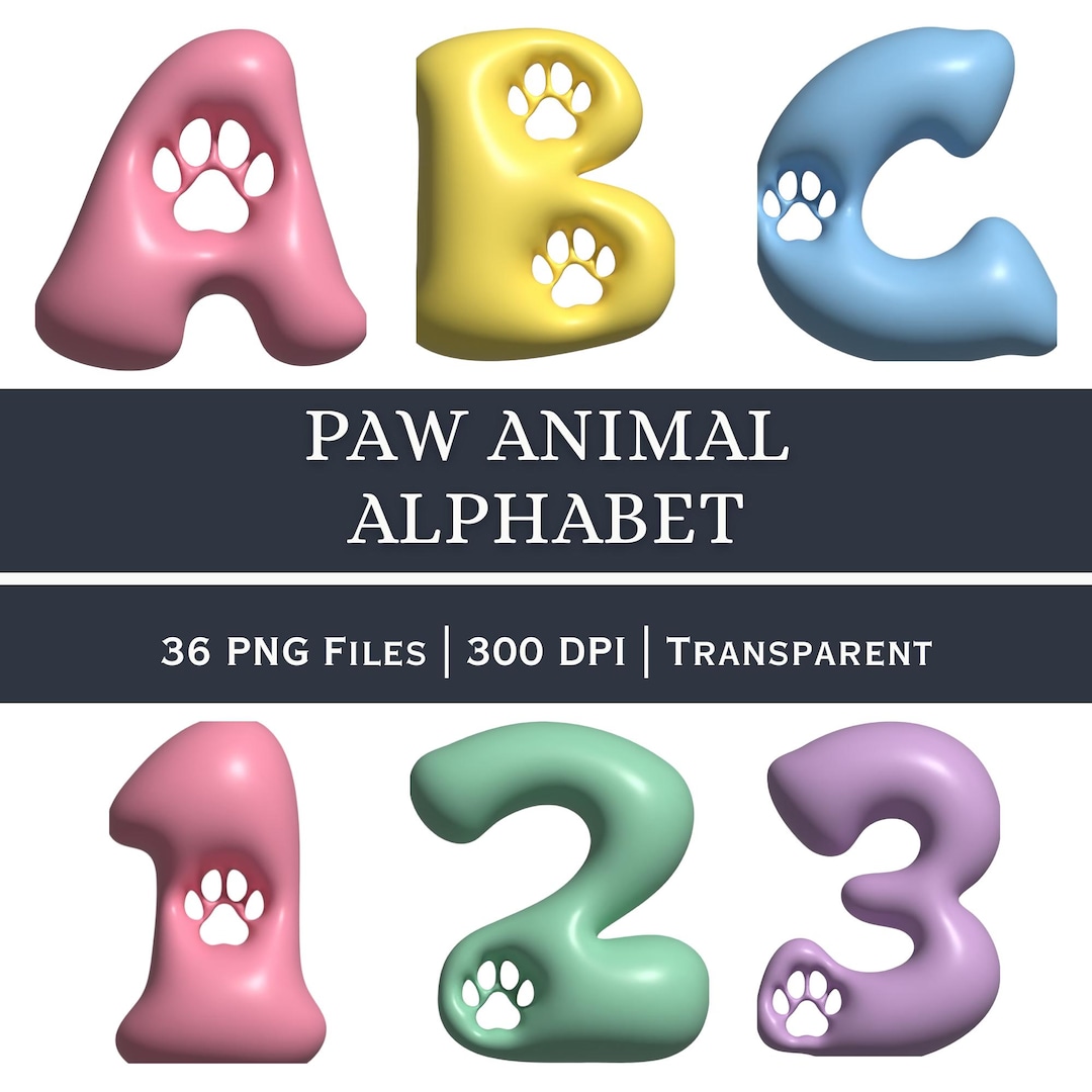 Dog Paw Alphabet PNG A to Z | Paw Print Letters Kids Nursery Learning ...