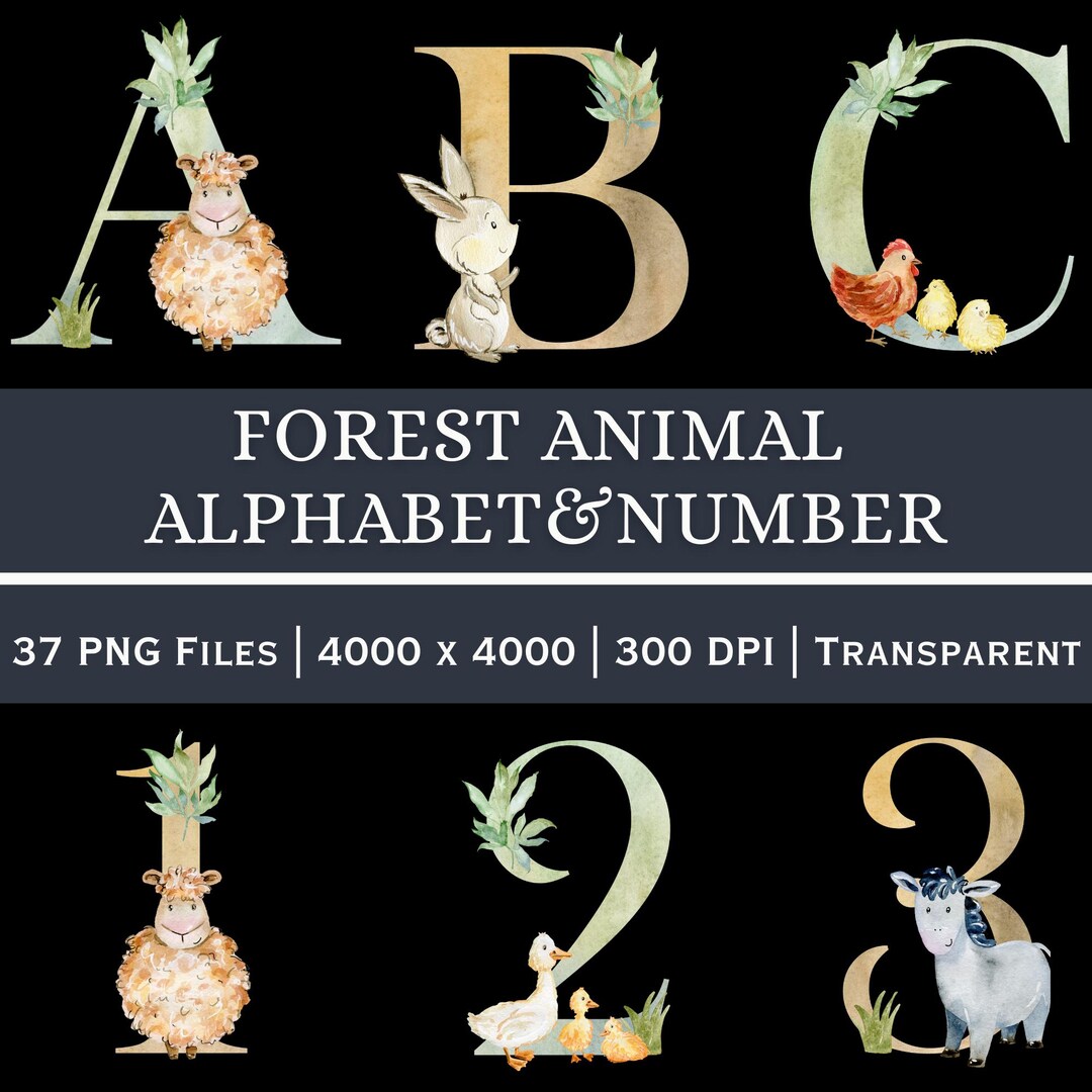 Alphabet des animaux de la forêt PNG | Numéros et symbole de A à Z ...