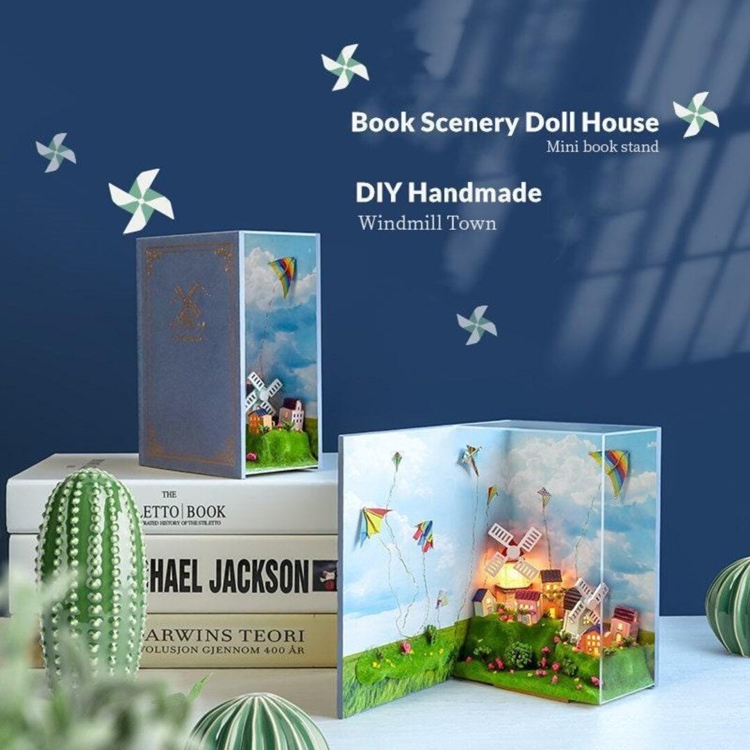 Town of Windmill Book Nook Book Scenery DIY Doll House Book Shelf ...