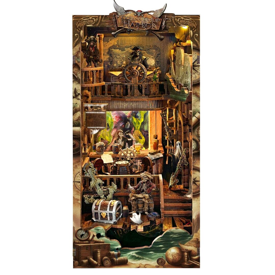 Pirate Ghost Ship Book Nook Kit: DIY Wooden Bookshelf Insert With LED ...