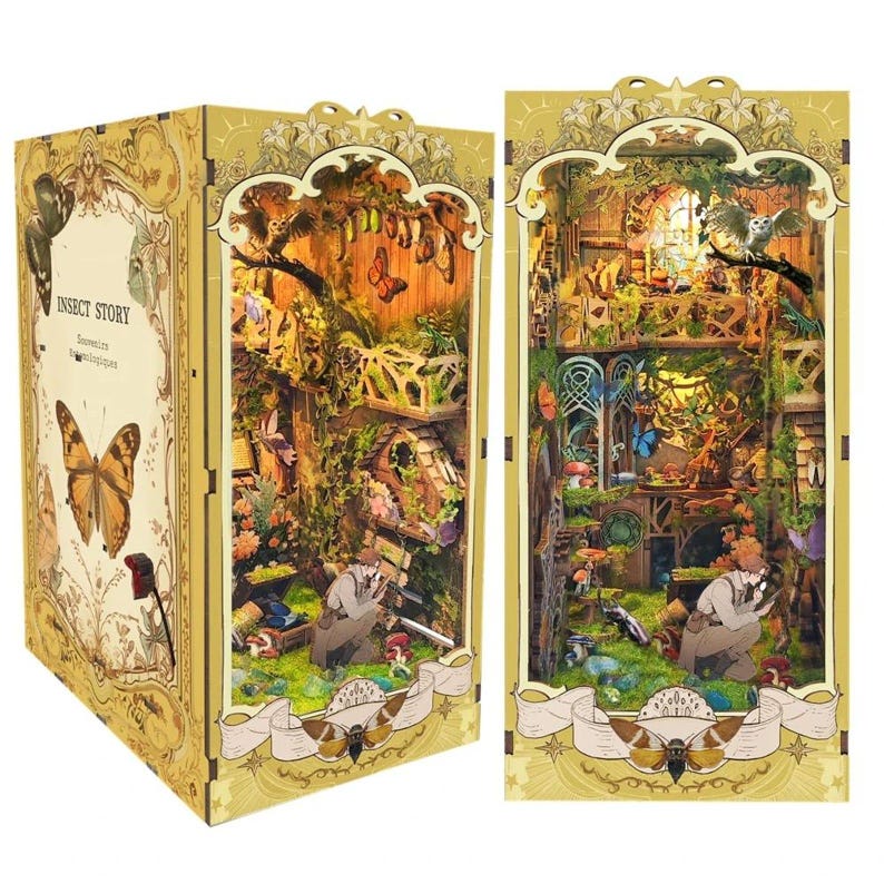 DIY Book Nook Kit Insect Story Book Nook Wonder World Book Shelf Insert ...
