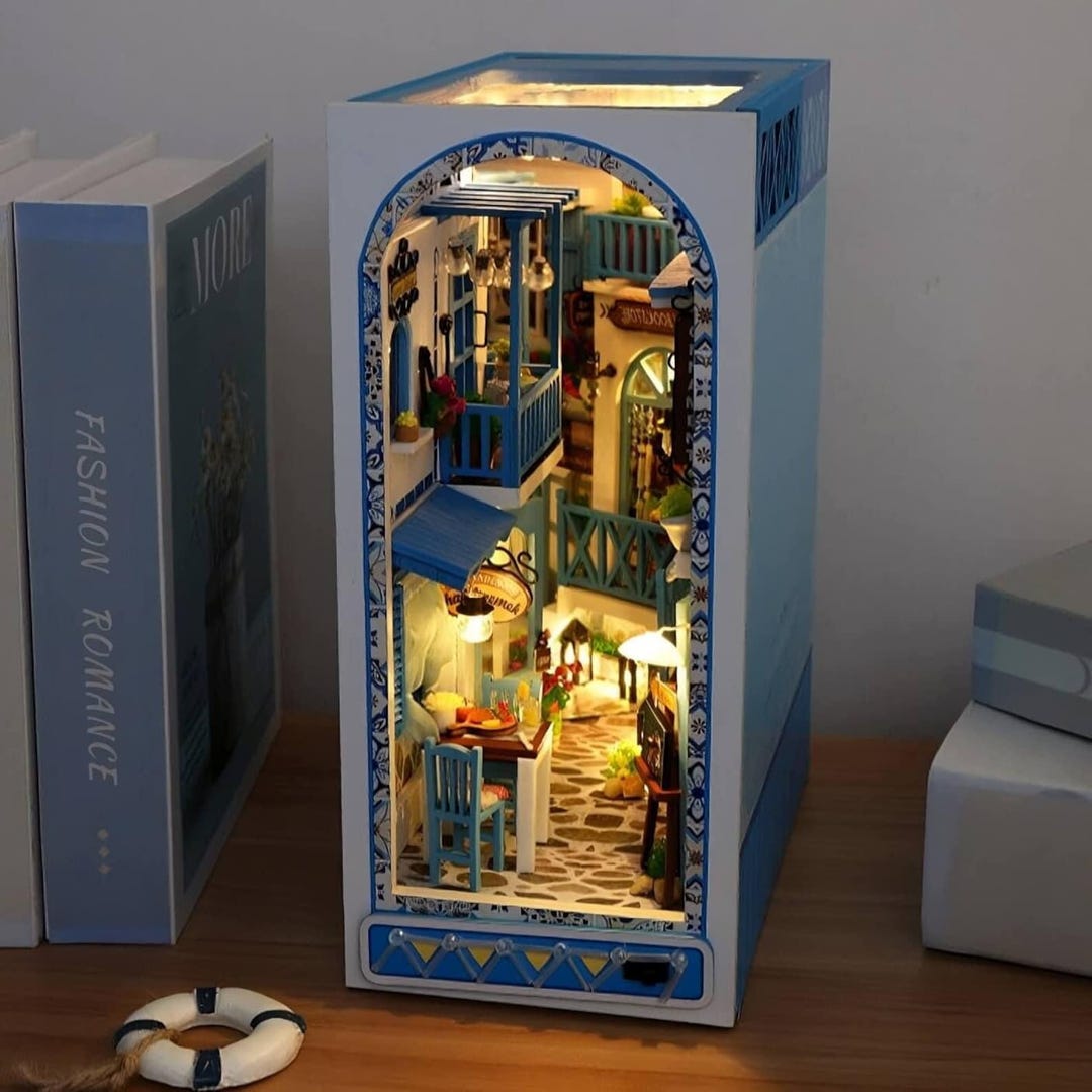 Alley in Santorini DIY Book Nook Kit – Miniature Book Shelf Insert With ...