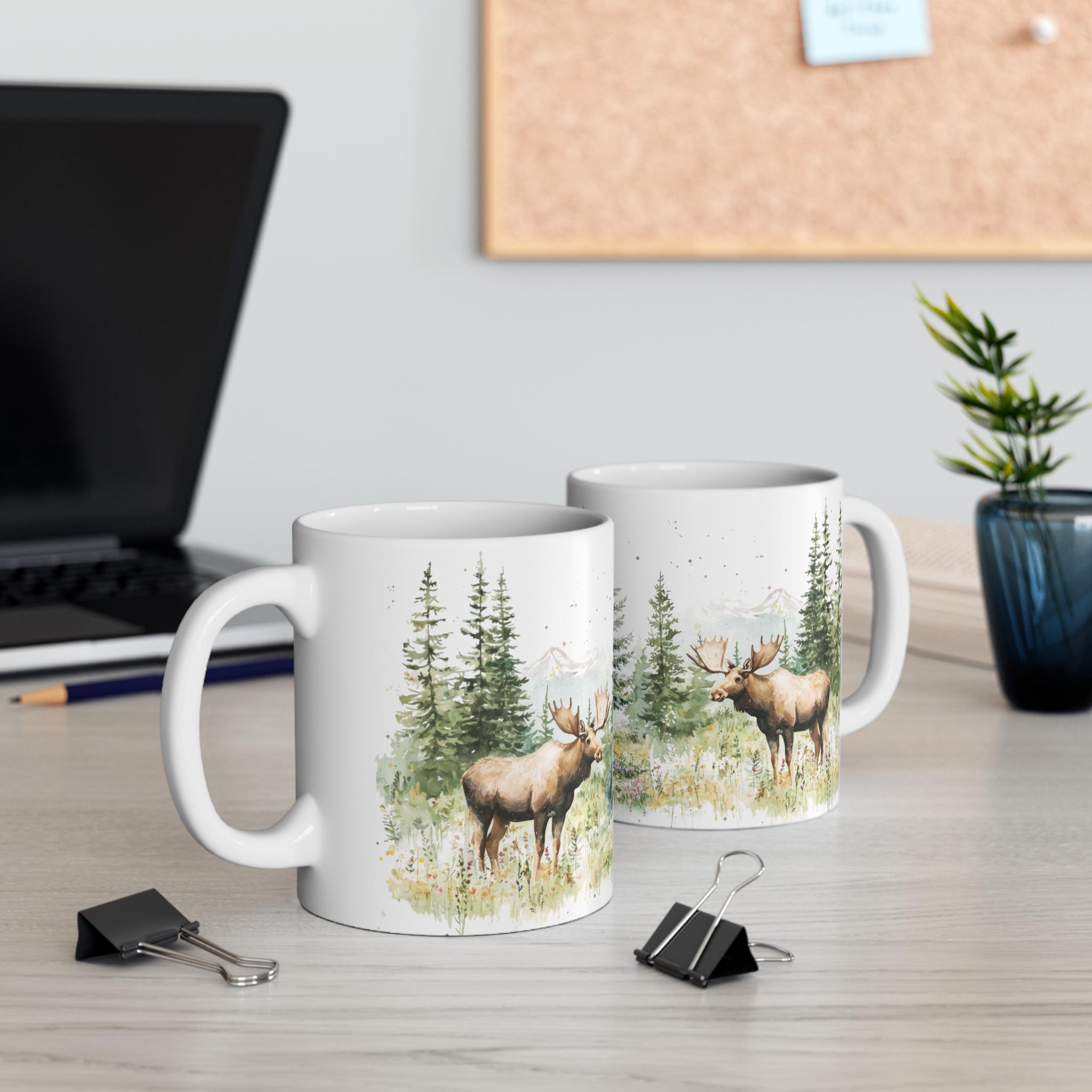 Wildflower Moose Mug, Nature Lover Coffee Cup, Forest Animal Tea Mug ...