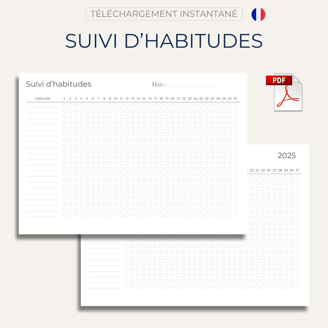 Minimalist Habit Tracker Downloadable Sheet Perpetual & 2025 Horizontal ...