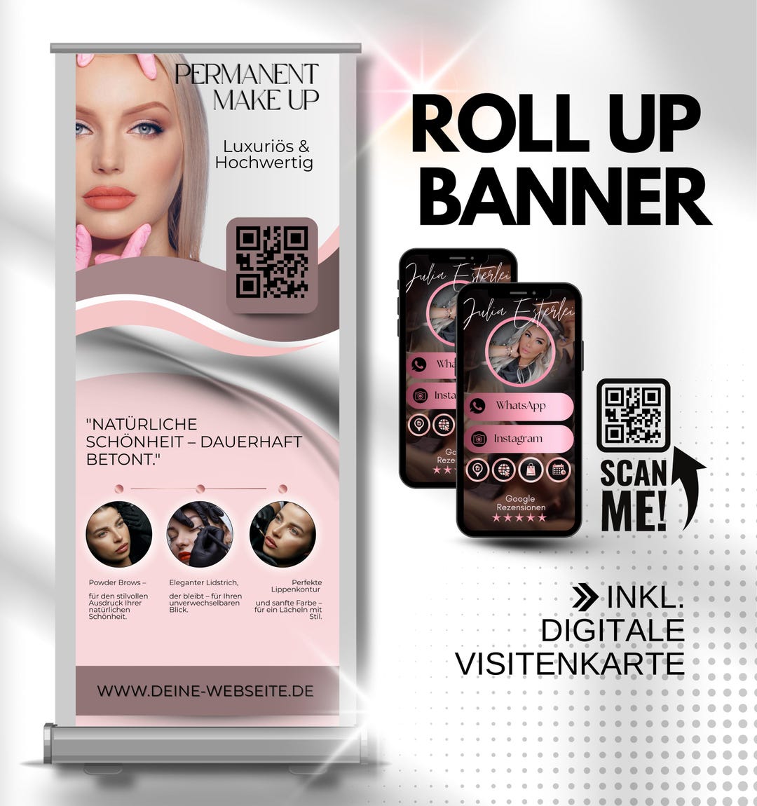 Roll-up Banner Permanent Makeup, Digital Business Card | QR Code ...