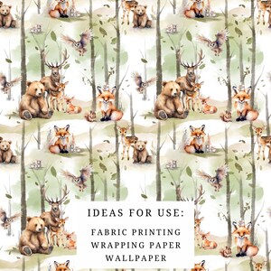 Watercolor Woodland Animals Seamless Repeat Patterns, Digital Paper ...