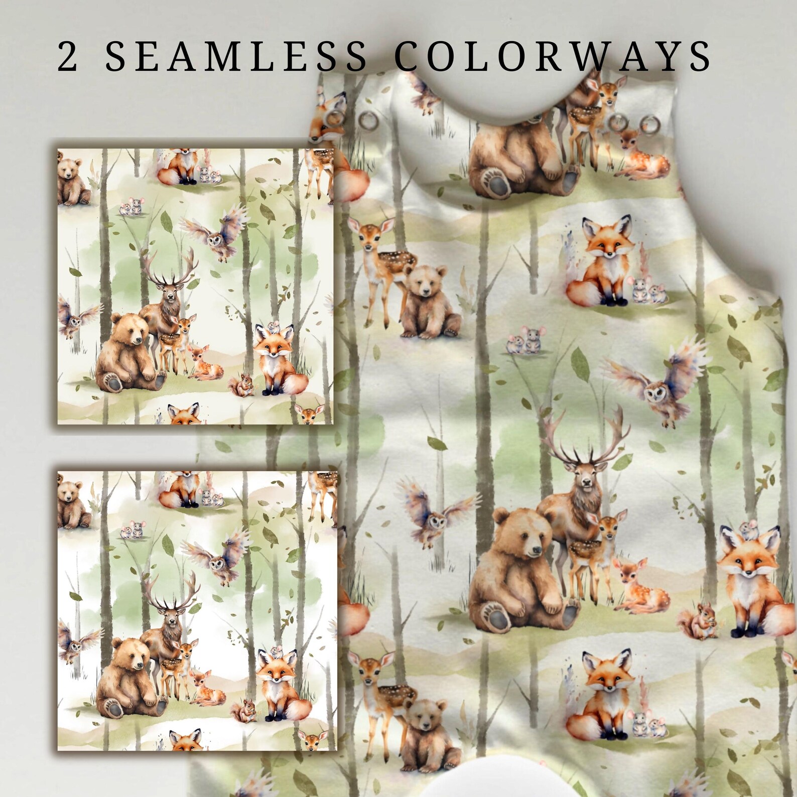 Watercolor Woodland Animals Seamless Repeat Patterns, Digital Paper ...