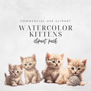 8 Watercolor Kitten and Cat Clipart Pack, High Res Digital Art ...