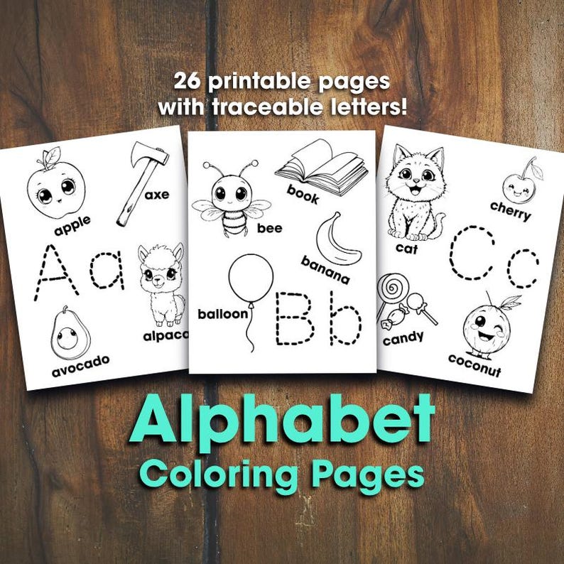 Alphabet Coloring Page - With Traceable Letters - Etsy