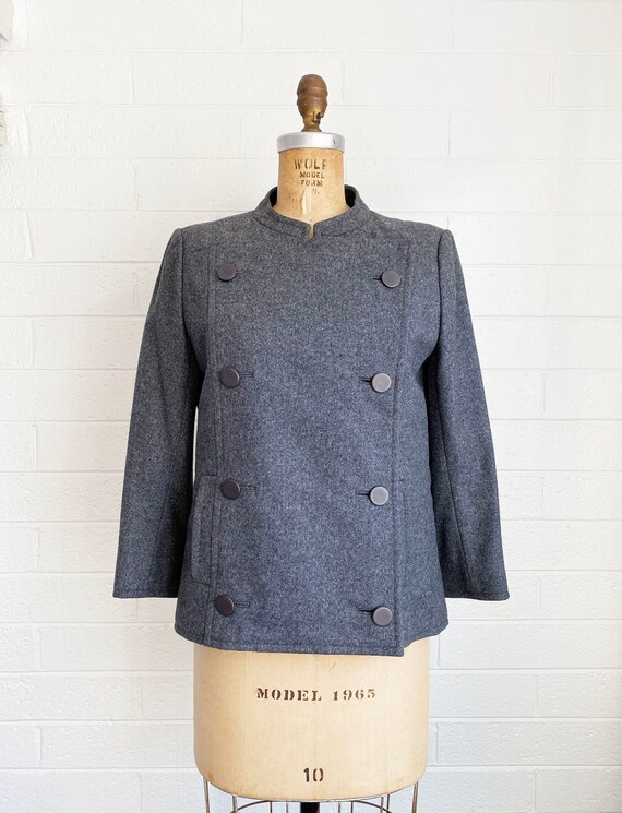 1960s Vintage Gray Wool Mod Coat Double Breasted Mili… - Gem