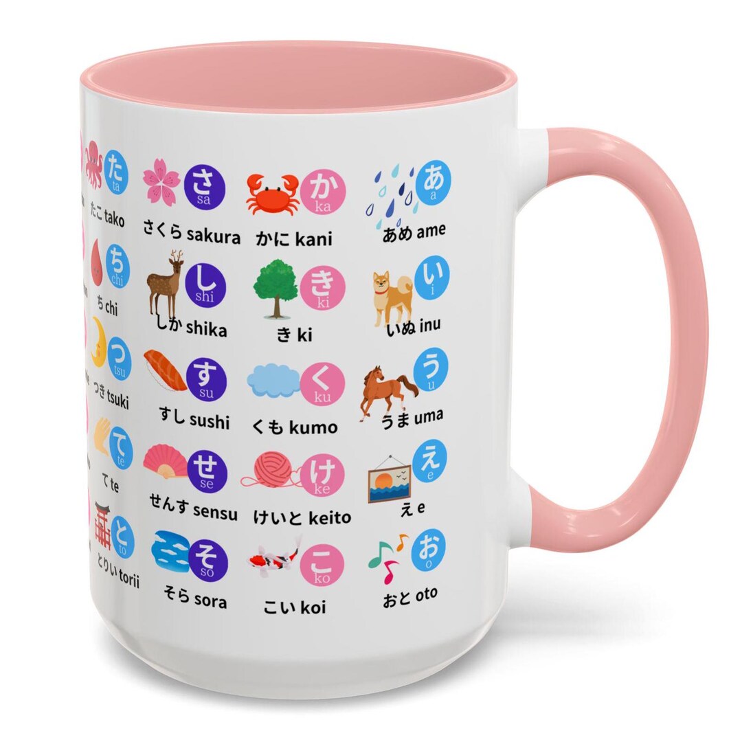 Japanese Alphabet Tea Cup Hiragana Pattern Mug Unique Kitchen Gift ...