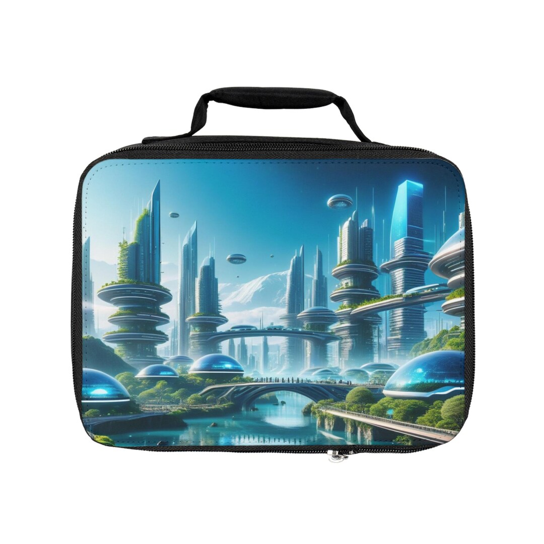 Cityscape 3 Lunch Bag Futuristic,art Polyester,with a Zippered Closure ...